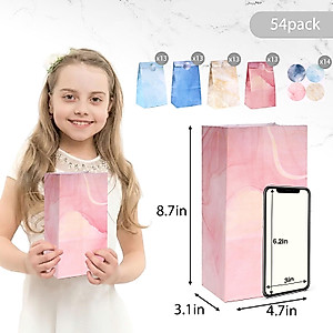 JOHOUSE 54PCS Paper Goodie Bags with Stickers, Colorful Marbleized Treat Bags Party Favor Bags Birthday Gift Bags Party Accessories for Kids Birthday Party