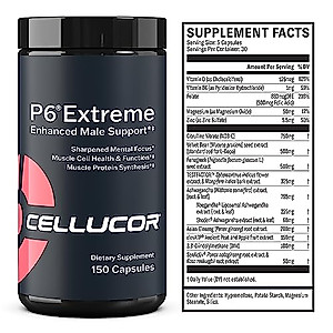 Cellucor P6 Extreme - Enhanced Support for Men | Supports Muscle Growth & Strength | Natural Support Supplement with TESTFACTOR, Ginseng, elevATP, DIM, SenActiv & Fenugreek - 150 Caps