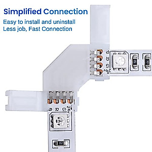 Nicelux 90 Degree Corner 4 Pin L Shape Connector for 10mm RGB LED Strip Light Non-Waterproof IP20(10 PCS)