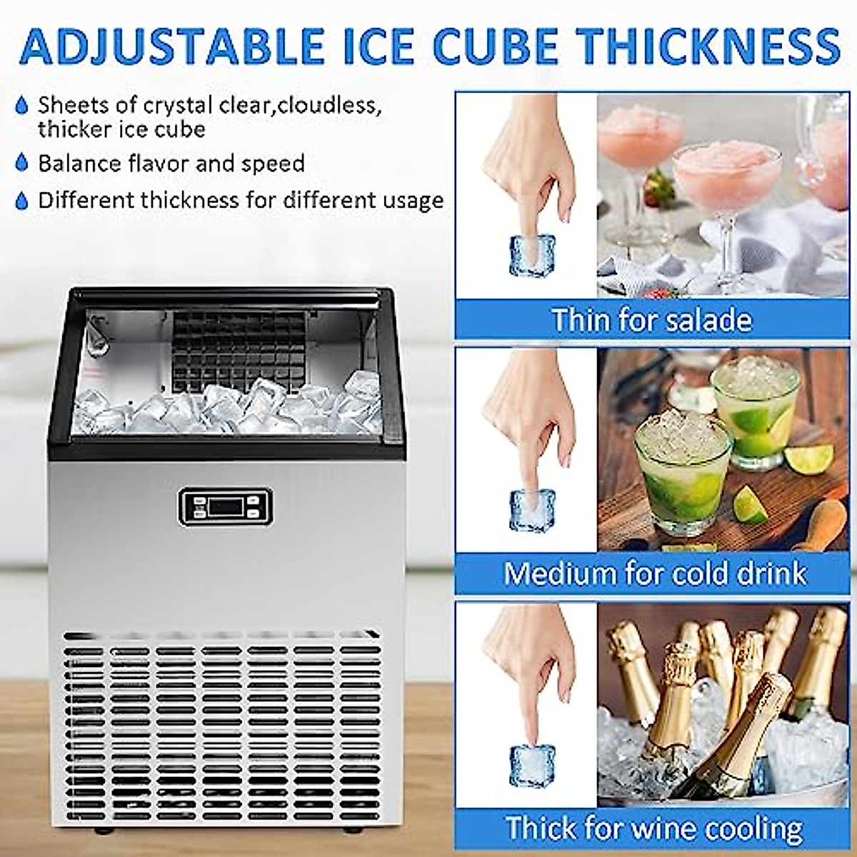 Clarfey 80LBS/24H Commercial Ice Maker with 33LBS Storage Bin Stainless Steel Automatic Operation Under Counter Ice Machine