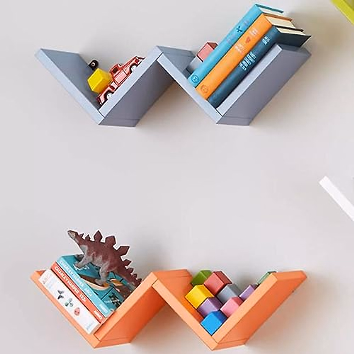 Floating Shelves W Shape Floating Shelves for Children’s Room Nursery, Wall Mounted Display Shelves Storage Unit, Modern Home Decor Wall Shelf Bookshelves for Living Room,Office,Bedroom,Bathroom,Kitch