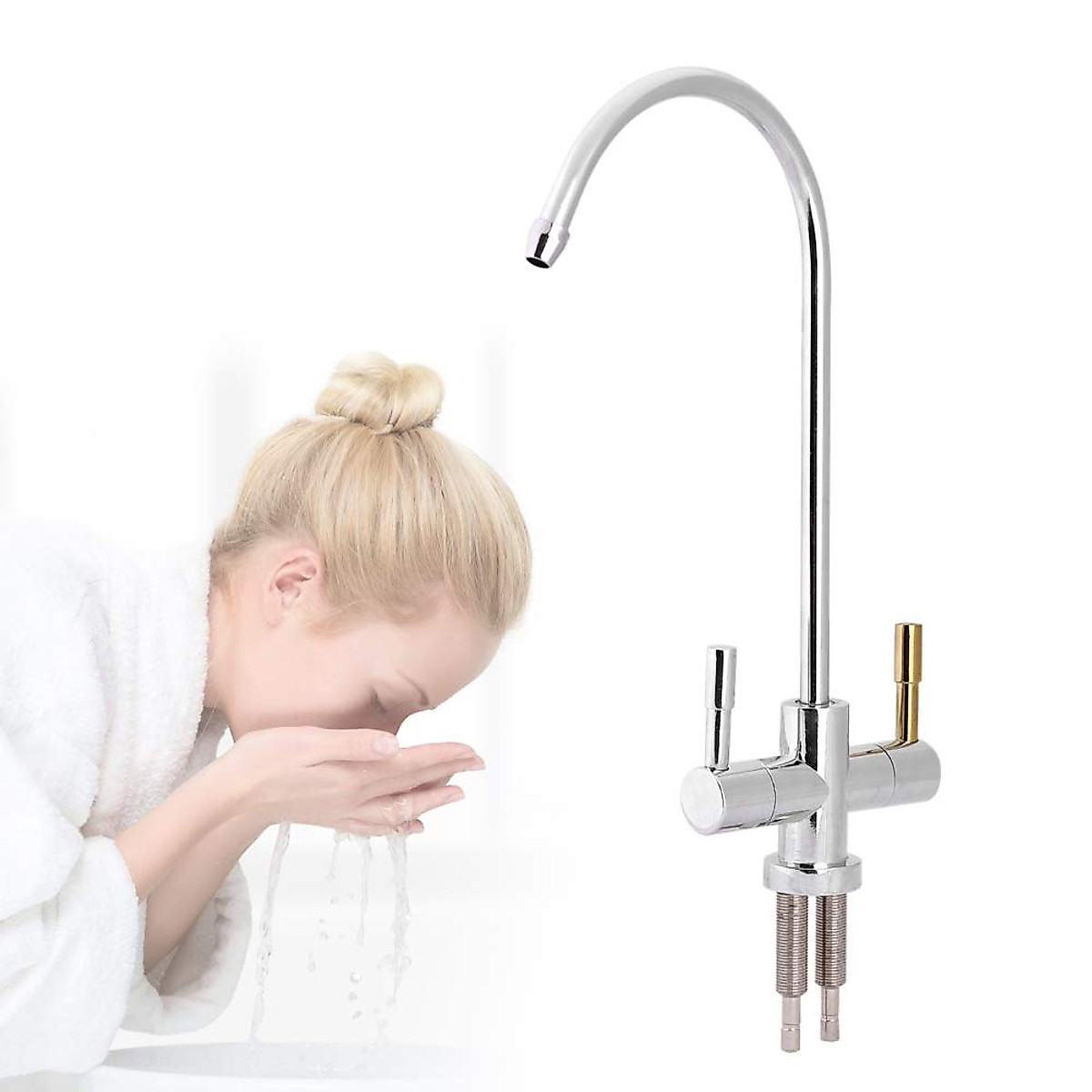 TOPINCN Double Holes Sink Faucet Tap Drinking Water Filter 2-Handle Kitchen Sink Faucet Chrome Reverse Osmosis