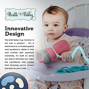 Brilli Baby Cup Catcher Patented Safety Tether Strap, Attach Sippy Cups, Bottles, Toys, Pacifiers to Stroller, High Chair, Car Seat, Made in USA, Food Grade, Dishwasher Safe (Aqua)