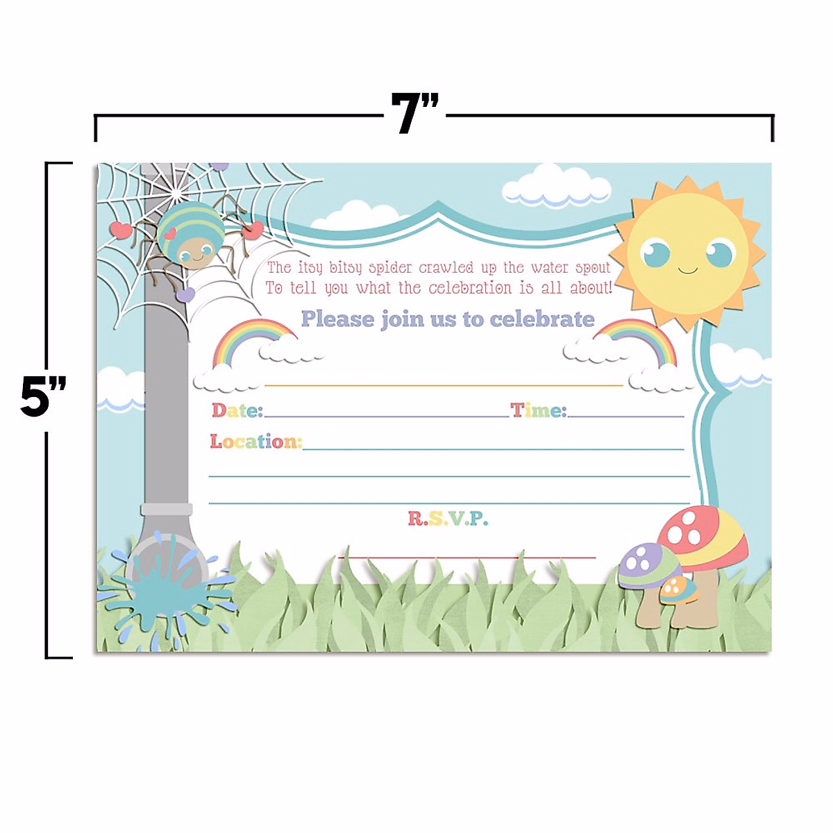 Amanda Creation Itsy Bitsy Spider Themed Birthday Party Fill In Invitations set of 20 with envelopes