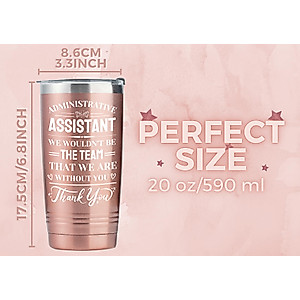 Onebttl Administrative Professional Day Gifts for Administrative Assistant, Secretary, 20 oz Stainless Steel Tumbler for Women - Thank You - Rose Gold