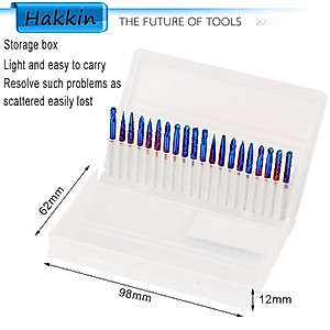 Hakkin 20 Pcs Carbide Rotary Burrs Set, End Mill CNC Router Bit, 1/8" Shank Nano Blue Coating Ball Nose End Mill, Double Cut Coat Rotary Drill for Die Grinder Woodworking, Engraving, Drilling, Carving