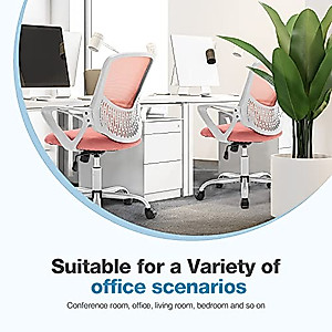 Ergonomic Home Office Chair - Mesh Mid Back Computer Desk Swivel Rolling Task Chair with Lumbar Support, Armrest, Wheels, Sponge Seat Cushions, Pink