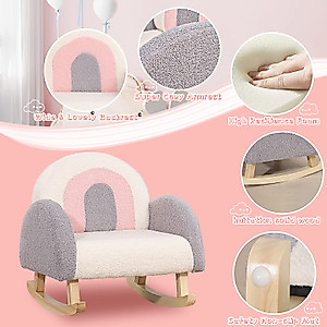 Dripex Childrens Rocking Chair, Upholstered Child Rocker, Kids Rocking Armchair with Solid Wood Legs, Kid Sofa Chair for Nursery, Playroom, Bedroom and Living Room (Pink)