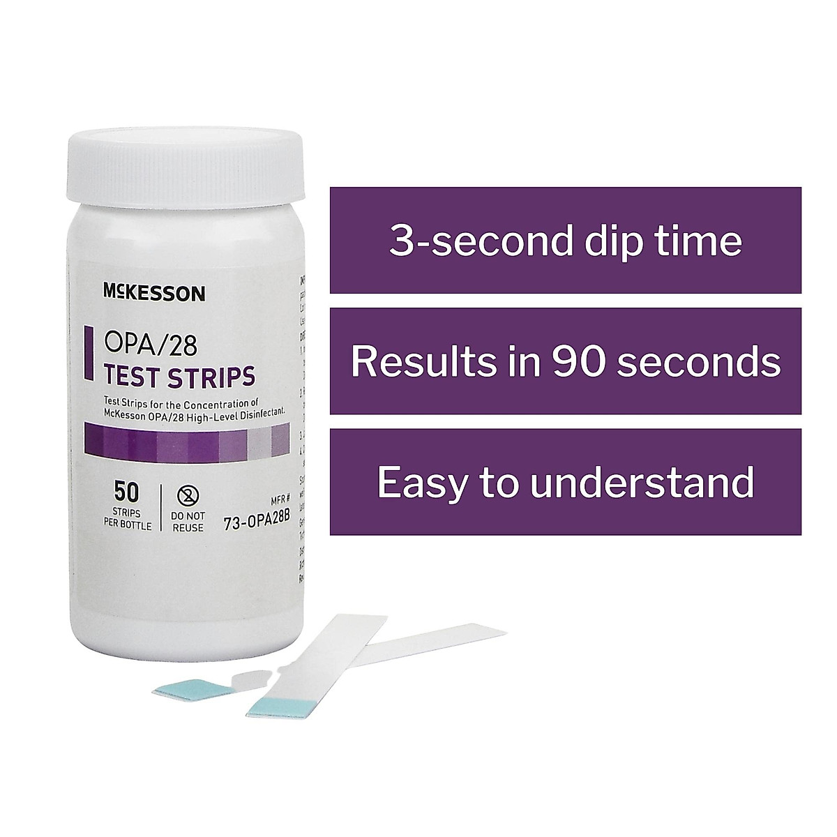 McKesson OPA/28 Test Strips for Concentration Indicator, Single Use, 50 Count, 1 Pack