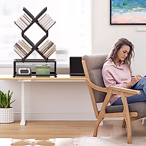 HI NINGER Folding Bookshelf,6 Tier Tree Bookshelf with Storage Cabinet,Small Bookcase Tower for Books/CDs/Movies, Floor Standing Book Shelf for Bedroom/Living Room/Home Office (Black, 6 Tier)