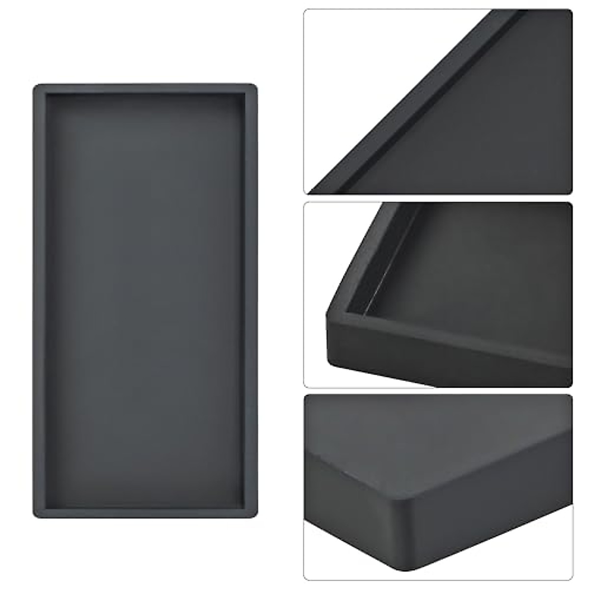 Bustlinrd 7.8'' Silicone Bathroom Vanity Tray Countertop Rectangle Soap and Sponge Holder Shatterproof Flexible Bathroom Tray Lotion Bottles, Perfume, Jewelry, Candle, Key Trinket Ring, Black