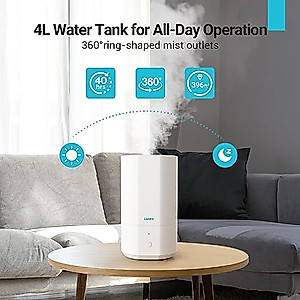Livatro 4L Top Fill Humidifiers for Bedroom Large Room Nursery, Cool Mist Humidifier With Ultrasonic Quiet, Auto Shut-off and Easy to Clean, Last up to 40 Hours, White