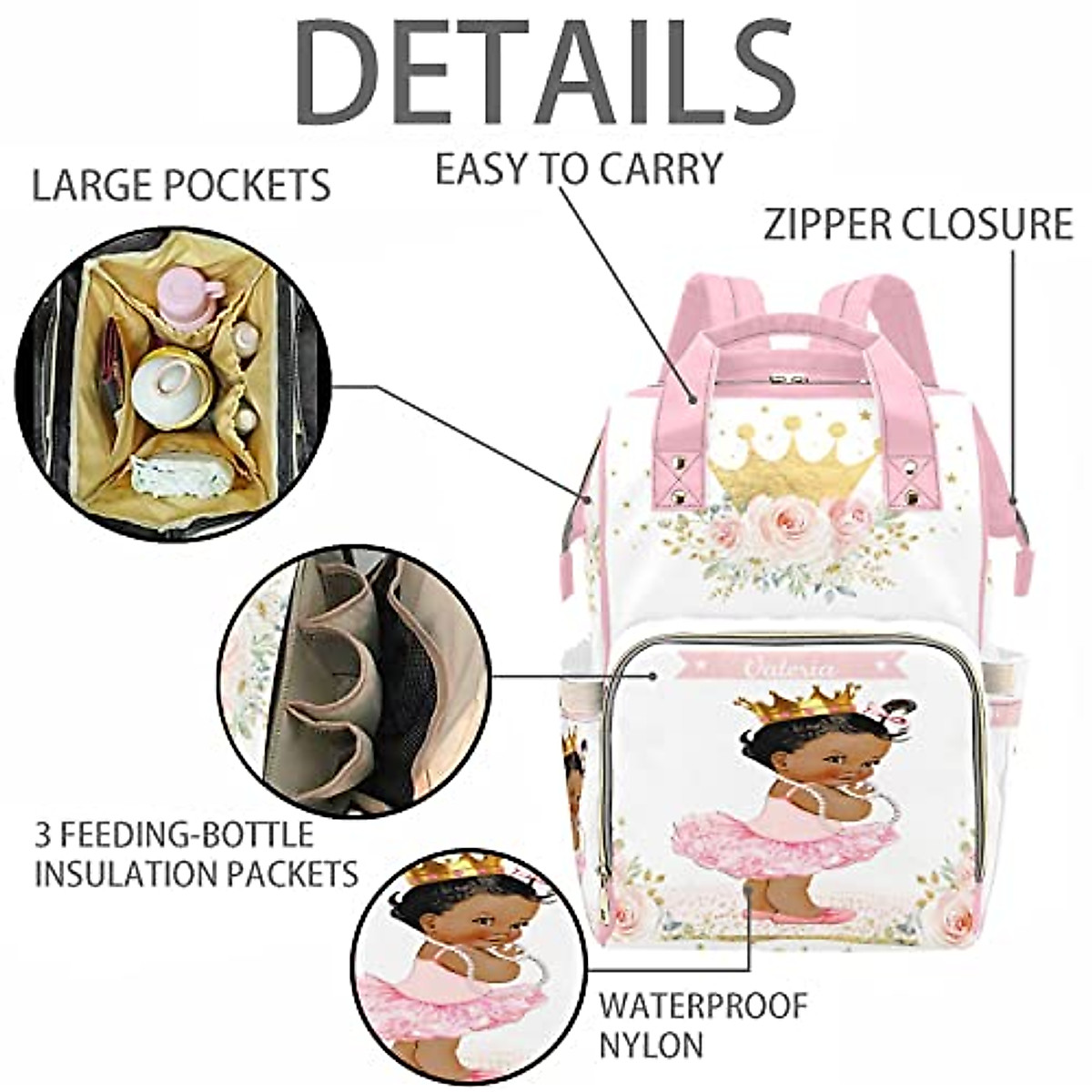 Custom Pink Skirt Diaper Bag with Name Backpack Large Capacity Baby Bag for Women Men Mother Dad Gifts