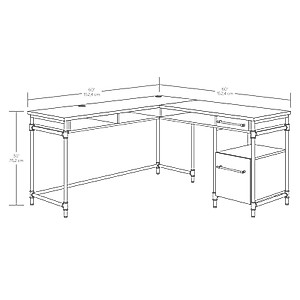 Sauder Iron City Engineered Wood L-Desk in Checked Oak Finish