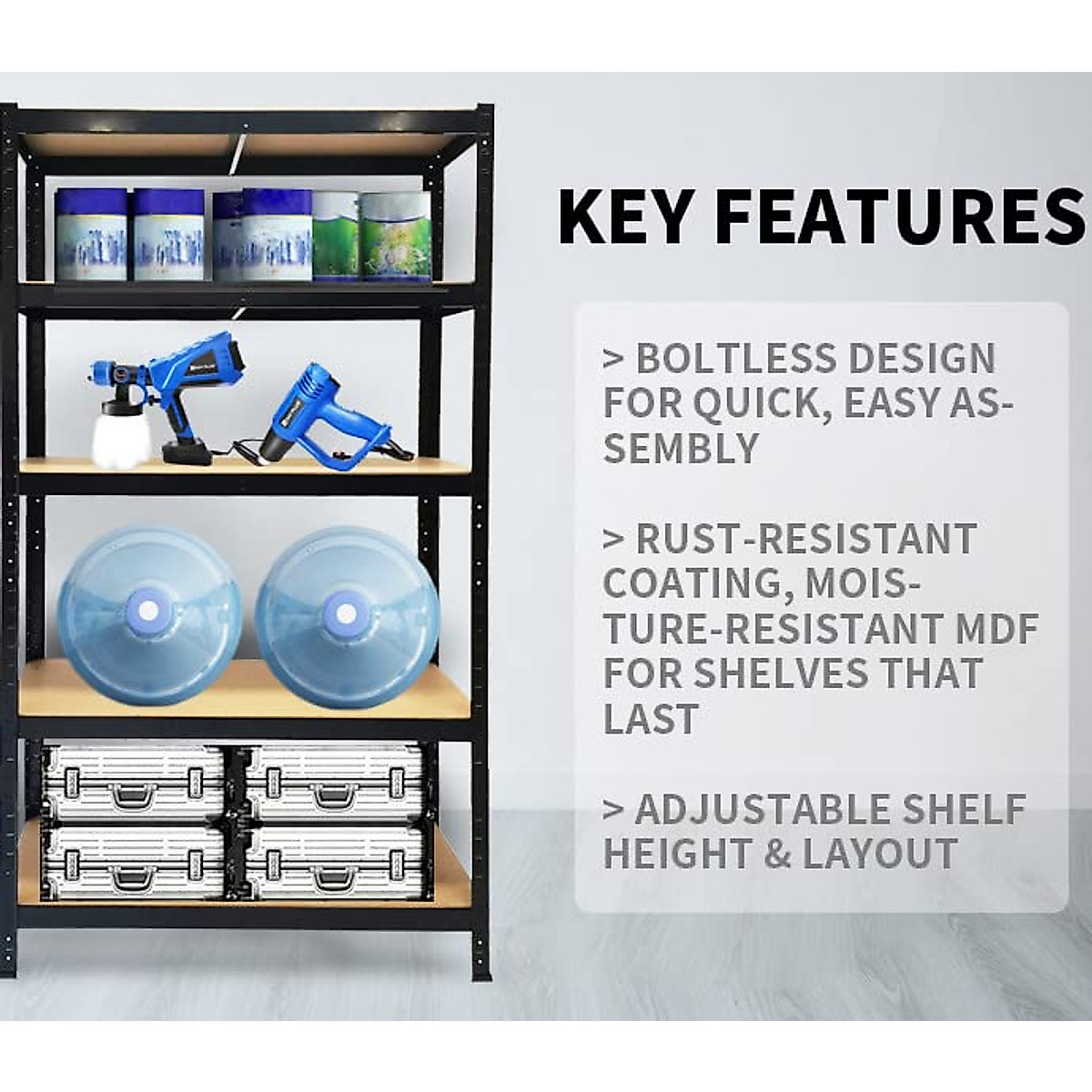 QiMu Storage Rack Shelving Unit Storage Shelf Steel Garage Utility Rack 5-Shelf Adjustable Shelves Heavy Duty Display Stand,1929LB Total Capacity Garage Shed Storage Shelving Units