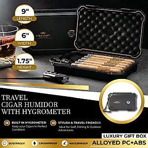 Kobi & Knight Travel Cigar Case Humidor - Case for 6 x 8-Inch Cigars -Waterproof Dustproof Portable Cigar - Shockproof Humidor Kit - Cigar Aficionados Accessories - Cigars Gift Set for Men