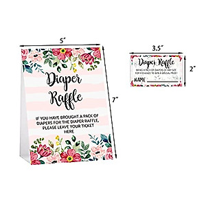Diaper Raffle Tickets and Sign Baby Shower Games, Decorations, Party Favors For Baby Showers – 1 Sign, 50 Cards per Pack(DIAPER-B014)