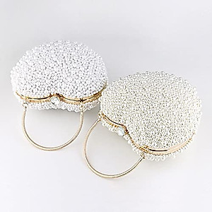 UONIFANS Womens Heart Shaped Evening Clutch Bag Artificial Pearl Purse Handbag for Wedding Party Prom (Beige)