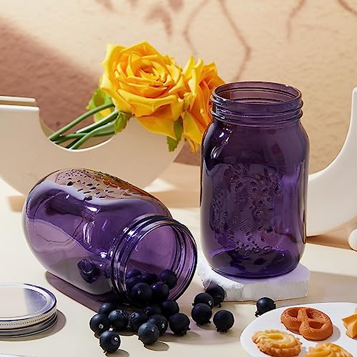 Tessco 12 Pieces 16 oz Colored Mason Jars with Lids Glass Regular Mouth Pint Canning Containers Kitchen Canisters for Food Storage, DIY Crafts, NOT Allowed Dishwasher (Purple)