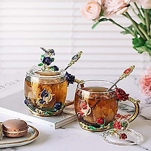 BTaT- Tea Cups with Lids, Pack of 2, Glass Tea Cup, Fancy Tea Cups, Gifts for Women, Tea Mugs for Women, Flower Tea Cup, Blown Glass, Tea Cup Gift, TeaCup, Tea Sets for Women