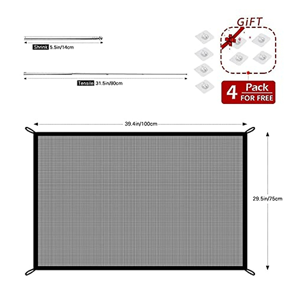 Baby Gate Pet Gate Magic Dog Gates for The House, Safety Guard Gate Retractable Mesh Dog Gate for The Stairs Doorways, Portable Folding Child's Safety Gates Install Anywhere 30'' X 39'', 8 Hooks