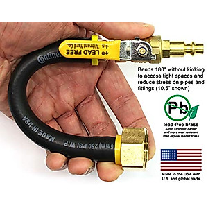 Winterize Sprinkler Systems and Outdoor Faucets: Air Compressor Quick-Connect Plug To Female Garden Hose Faucet Blow Out Adapter with Shut Off Valve (Lead-Free Brass), 10.5" Long