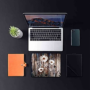LTHAOGUO Mouse Pad, Butterfly Daisy on Wooden Personality Design Mousepad Waterproof Anti-Slip Rubber Base Office Decor Mousepad for Women Men, Laptop, Computers, 9.5 x7.9 inch, Rustic White Flower