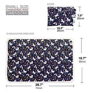 Flockthree Waterproof Baby Diaper Changing Pad with Storage Bag (28.7" X 19.7") Washable Wipeable Reusable Leak Proof Diaper Travel Mat Station Changing Mattress Liner Cribs Bed Cover, Unicorns