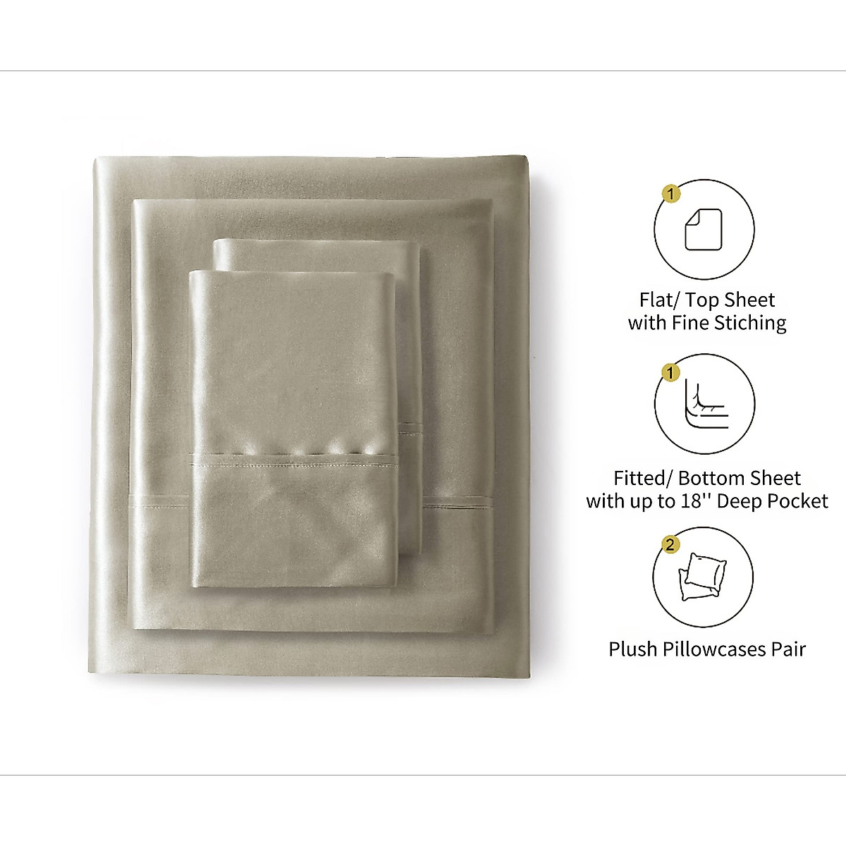 Lanest Housing Silk Satin Sheets, 4-Piece Full Size Satin Bed Sheet Set with Deep Pockets, Cooling Soft and Hypoallergenic Satin Sheets Full - Taupe