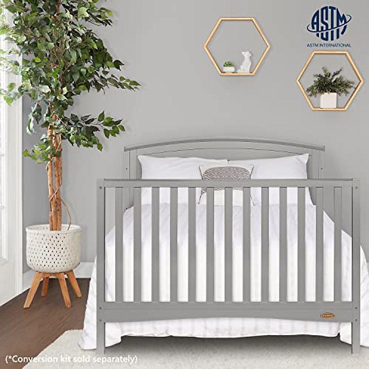 Dream On Me Eden 5-in-1 Convertible Full Panel Crib in Pebble Grey, JPMA Certified, Non-Toxic Finishes, Features 3 Mattress Height Settings, Constructed of Solid Pinewood