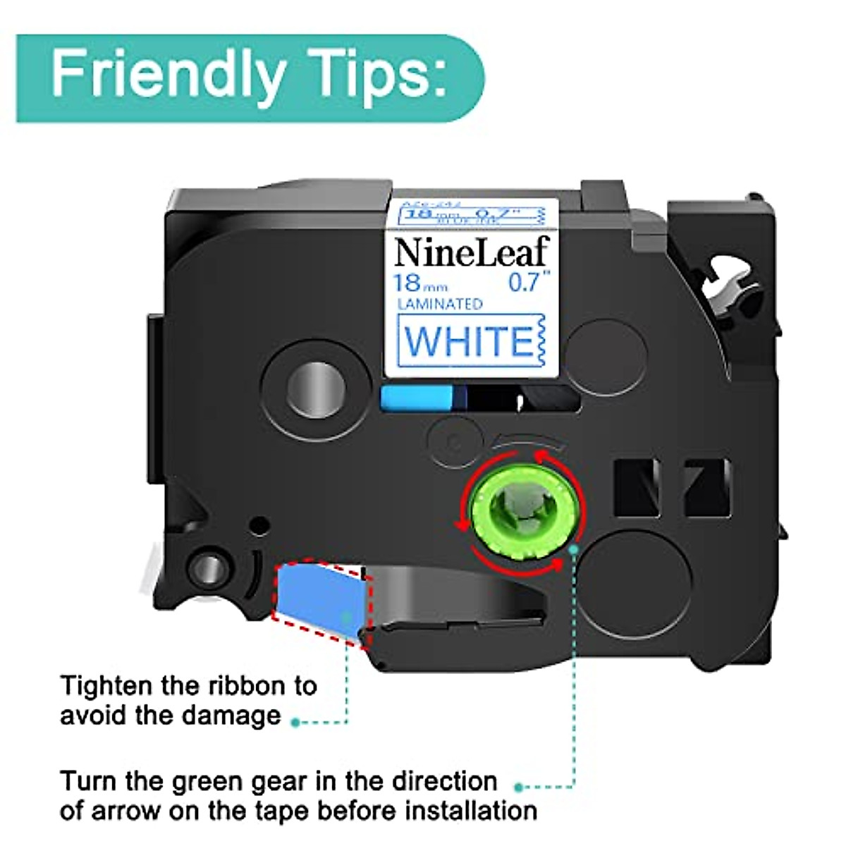 NineLeaf 1 Pack Compatible for Brother TZe-243 TZe243 TZ-243 TZ243 Label Tape 18mm 3/4'' 0.7'' Blue on White Standard Laminated Labeling Work with P-Touch PT-H300 PT-D400VP PT-E500 PT-300 Label Maker