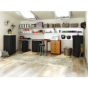 Adeptus Original Roll Cart, Solid Wood, 6+2 Drawer Extra Wide Drawers Roll Carts, Black