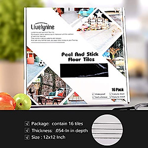 Livelynine Peel and Stick Floor Tile 12X12 Inch 16 Pack Marble Black Vinyl Flooring Peel and Stick Flooring Tiles For Kitchen Bedroom Bathroom Farmhouse Renter Floor Stickers Peel and Stick Tile Floor