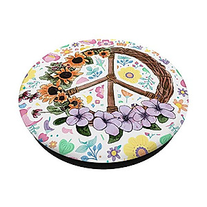 Vintage Flowers Peace Sign - Retro 70's Hippies Art Gift PopSockets PopGrip: Swappable Grip for Phones & Tablets