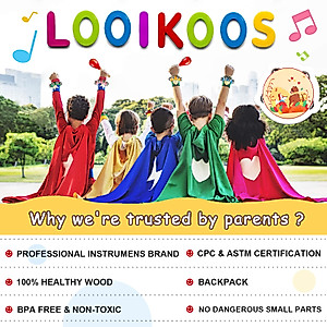 LOOIKOOS Kids Musical Instruments for Toddlers,Baby Musical Toys for Toddlers,Wooden Percussion Instruments Toys Tambourine Xylophone for Kids