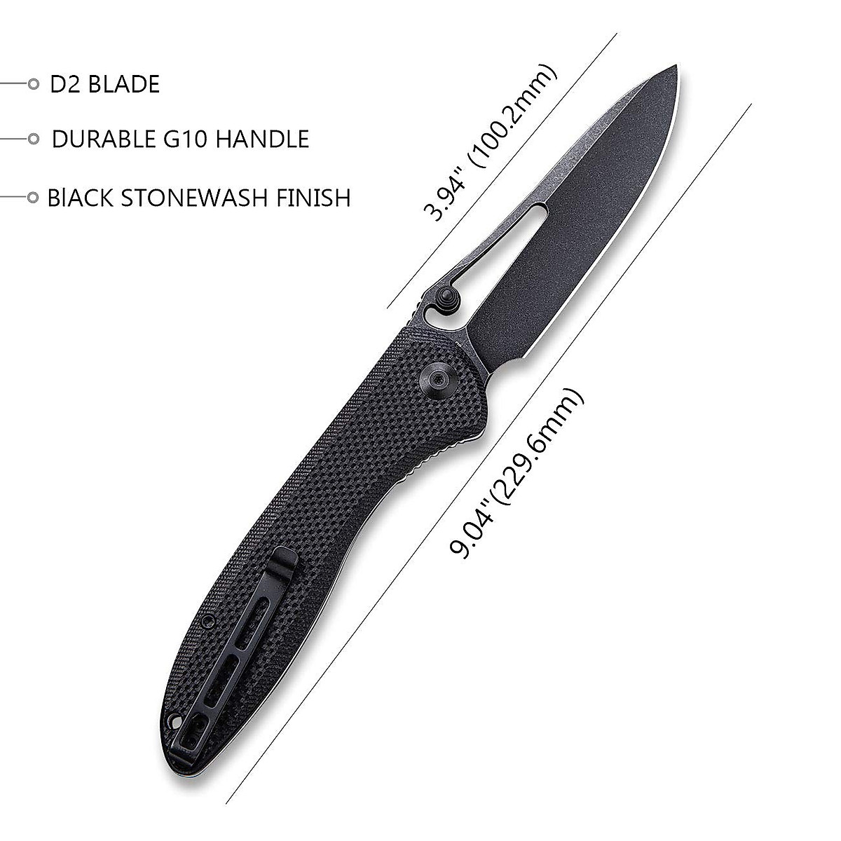 CIVIVI Picaro Folding Pocket Knife, Utility Knife with Thumb Stud Opening, 3.94" Black Stonewash Blade and Coarse G10 Handle, Outdoor Knife Ideal for Hiking, Camping, Hunting C916D (Black)