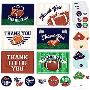 Decorably Thank You Cards with Envelopes & Stickers, Sports-Themed Cards - 24 Pack Football Thank You Cards with Envelopes, Blank Inside 6x4in Sports Thank You Cards Sports, Coach Thank You Cards