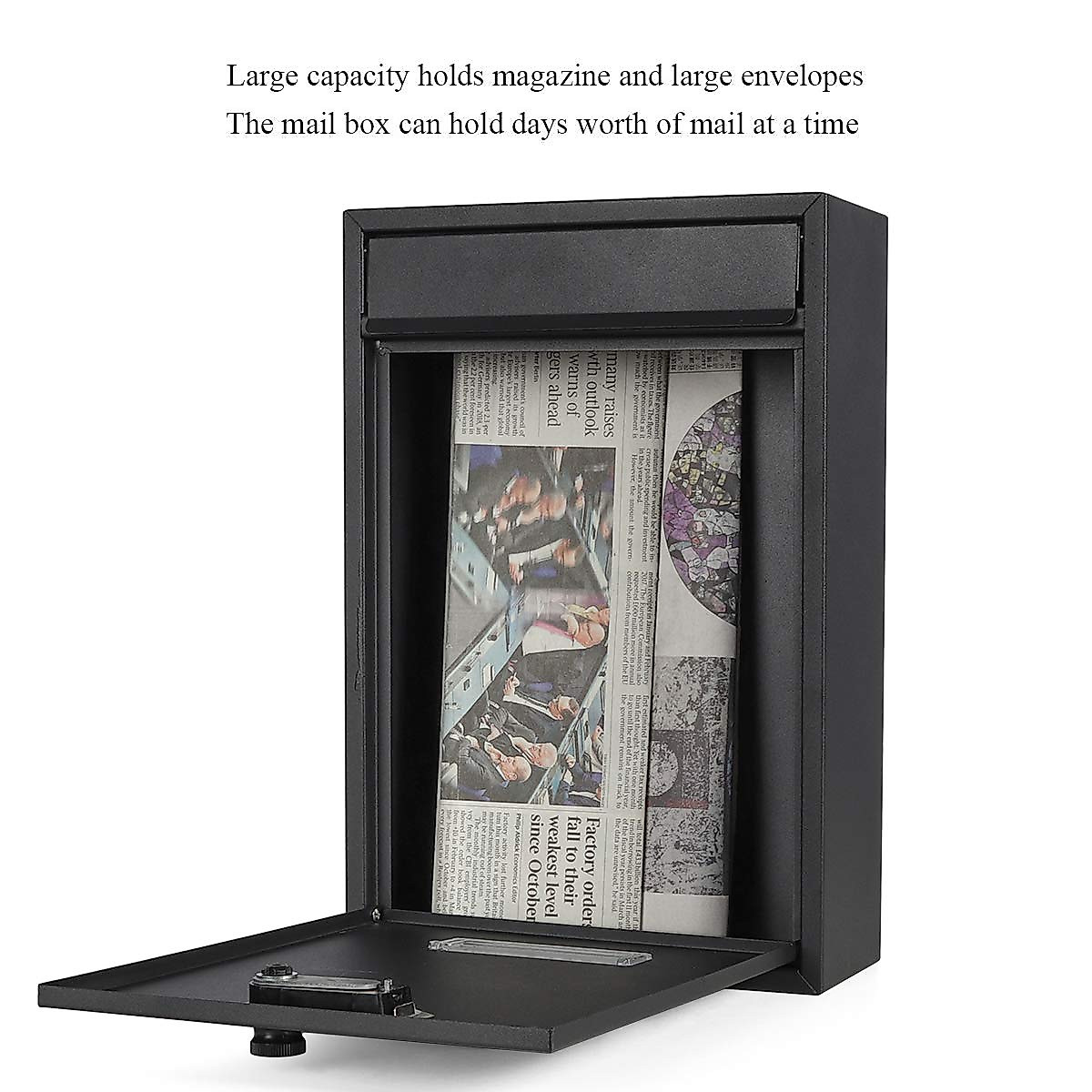 Locking Mailbox Wall Mounted Vertical- Jssmst Mail Boxes with Combination Lock Large Capacity, 12.6 x 8.46 x 3.35 Inch, Black Matt