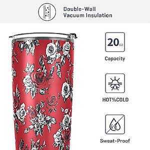 HXshaoye Red guitar rose Stainless Steel cup with straw Leak-proof Lid and Straw mug spill proof leak proof for Water, Iced Tea or Coffee portable insulated coffee tumbler termo para bebidas