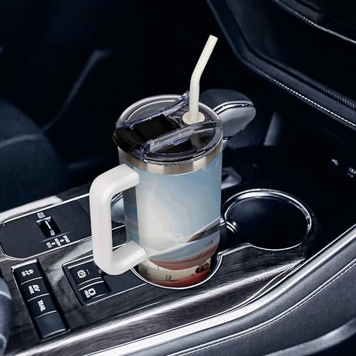 LLUTSNTH 40 Oz Vacuum Tumbler with White Handle Leakproof Insulated Tumbler Red Carpet Airplane Stainless Steel Travel Mug with Lid And Straw Coffee Cup Cute Water Bottles Cup Holder Friendly