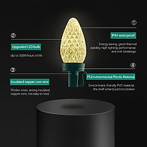 BOKING Christmas C7 Light String 50 LED White Outdoor Indoor Waterproof Strawberry Xmas Tree Decoration Plug in Extendable 34.5 Feet Used for Patio Party Holiday Courtyard Garden Home(Warm White)