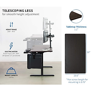 VIVO Electric Height Adjustable 60 x 24 inch Stand Up Desk, Espresso Solid One-Piece Table Top, Black Frame, Standing Workstation with Elegant Touch Screen Controller, DESK-KIT-2E6E