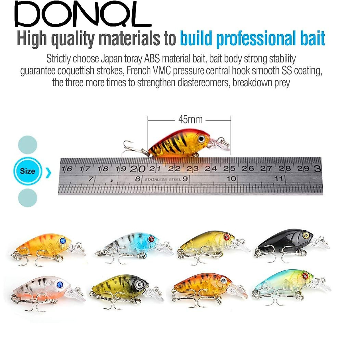 DONQL Crankbaits Fishing Lure Set Minnow Baits Kit Wobbler Topwater Lures with Hooks Hard Popper Lures for Saltwater Freshwater Trout Bass Perch Salmon Fishing (Type 1-4.5 cm / 4g)