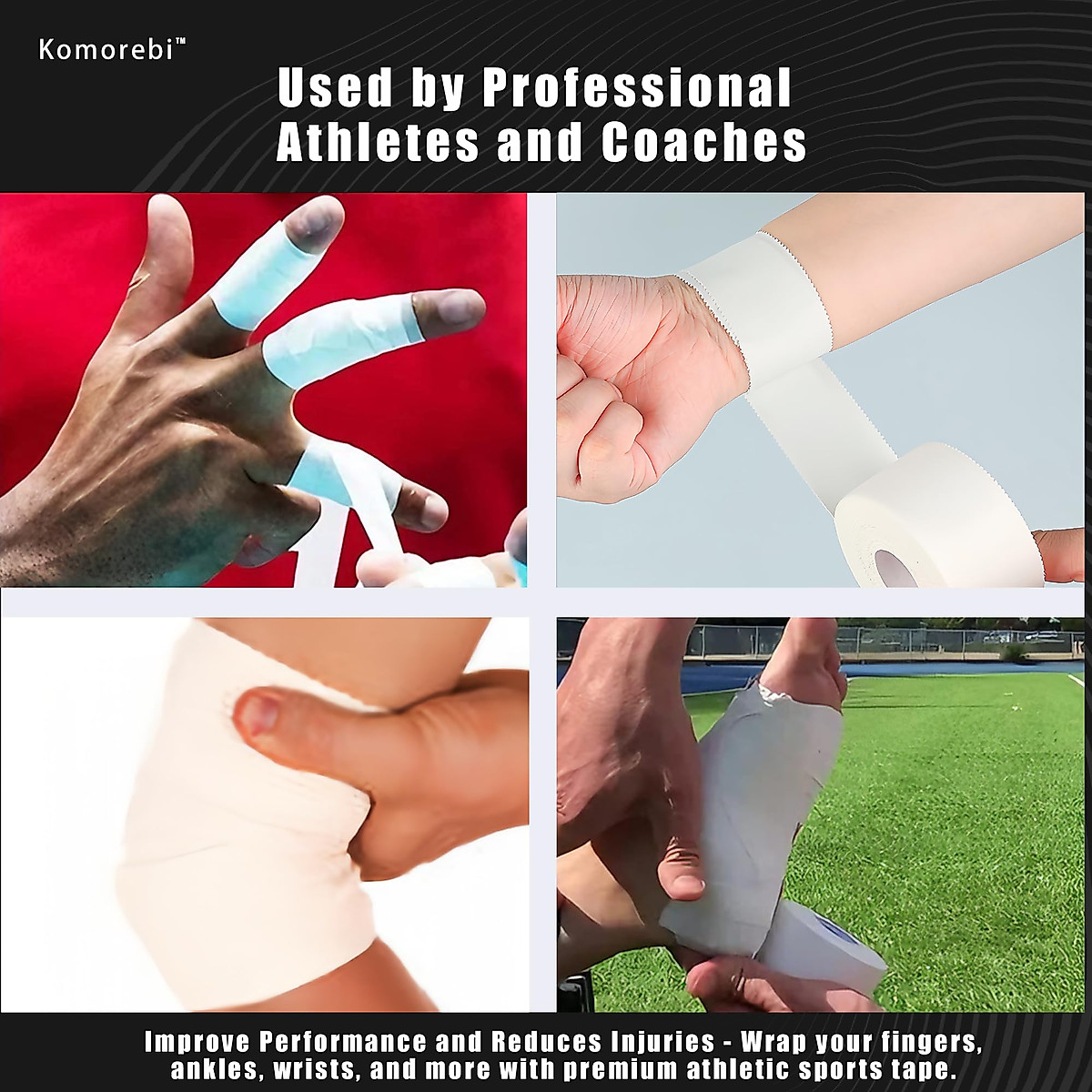 Athletic Sports Tape 3-Rolls White Very Strong Easy Tear No Sticky Residue Tape for Athlete & Sport Trainers & First Aid Injury Wrap,Suitable for Bats,Tennis,Gymnastics & Boxing（1.5in X 45ft）