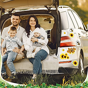 Hoteam 12 Pieces Car Magnets Sunflower Magnet Bee Honeycomb Daisy Flower Bee Magnets Cute Reflective Waterproof Honeybee Magnetic Stickers for Refrigerator Vehicles Whiteboard Locker Fridge Decor