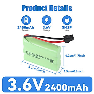 HJ 2 pcs 3.6V 2400mAh NI-MH 3xAA SM2P Battery with USB Charging Cable for Some Kind of RC Toy Car Boat Plane Flashlight Safe Equitment Electric Machine