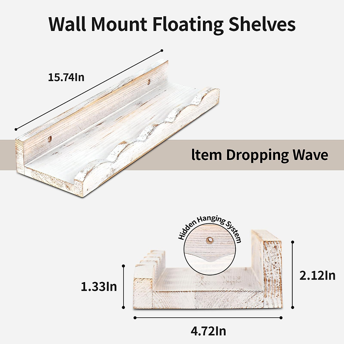LeeQinersw Floating Nursery Book Shelves - Nursery Shelves for Wall White Hanging Bookshelf for Kids, Scalloped Book Shelf for Kids Rooms, 4 Pack