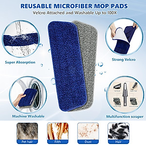 Spray Mops for Floor Cleaning - BPAWA Microfiber Spray Floor Mop Flat Dust Mop for Hardwood Laminate Tile Wood Kitchen Floors, Dry Wet Mop with Sprayer 2 x 550ML Bottles and 4 x Reusable Washable Pads