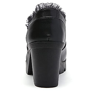 DADAWEN Women's Casual Zipper Lace Platform Mid-Heel Square Toe Oxfords Dress Shoes Black US Size 8