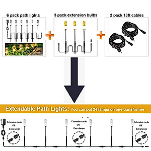 GreenClick 3 Pack Extension Path Lamps Landscape Path Lights, Connect 24 Lamps on One Adapter, IP65 Waterproof LED Path Lights for Lighting Up Your Garden, Pathway, Walkway (Warm White)